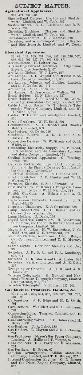 Engineering 1908 Jan-Jun: Index: Patent Record - Graces Guide