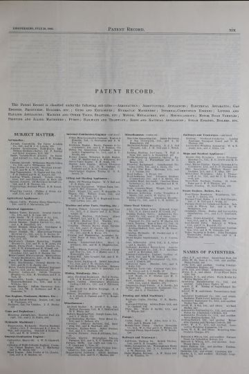 Engineering 1940 Jan-Jun: Index: Patent Record - Graces Guide