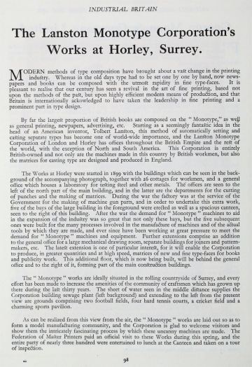 1930 Industrial Britain: Lanston Monotype Corporation - Graces Guide