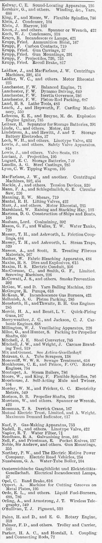 Engineering 1900 Jul-Dec: Index: Patent Record - Graces Guide