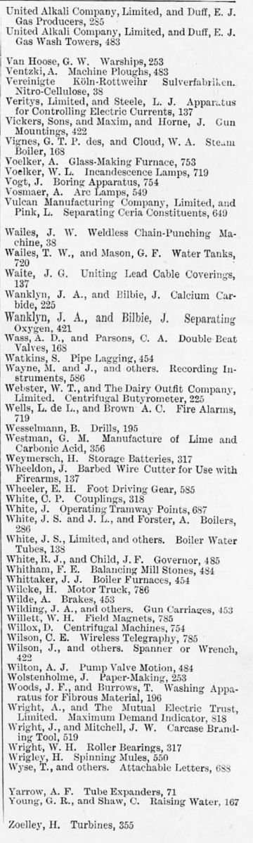 Engineering 1900 Jul-Dec: Index: Patent Record - Graces Guide