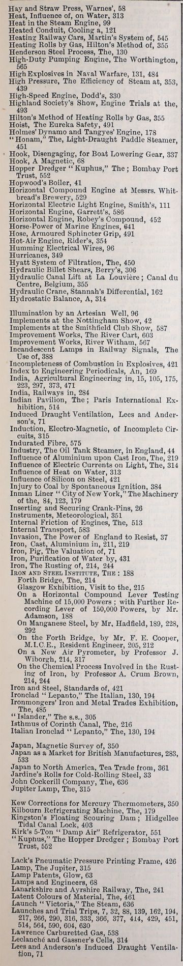 Engineering 1888 Jul-Dec: Index: General Index - Graces Guide