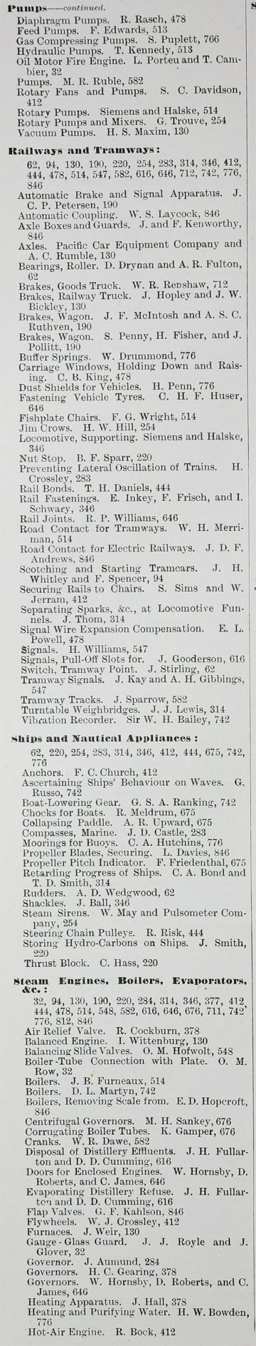 Engineering 1899 Jul-Dec: Index: Patent Record - Graces Guide