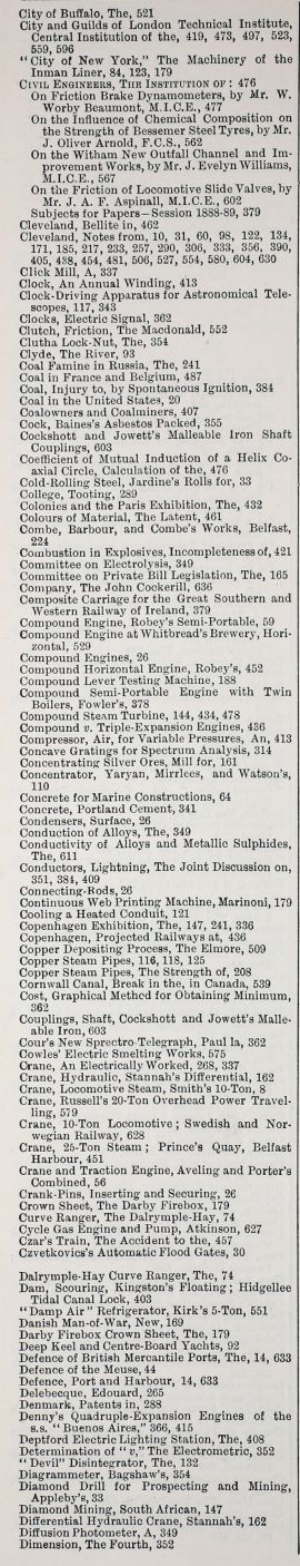 Engineering 1888 Jul-Dec: Index: General Index - Graces Guide