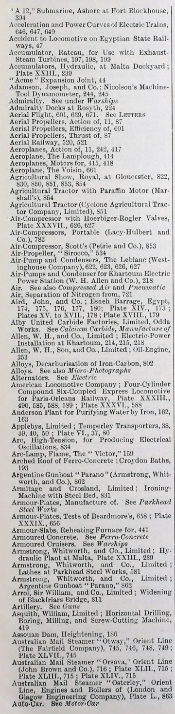 Engineering 1909 Jan-Jun: Index: Illustrations - Graces Guide