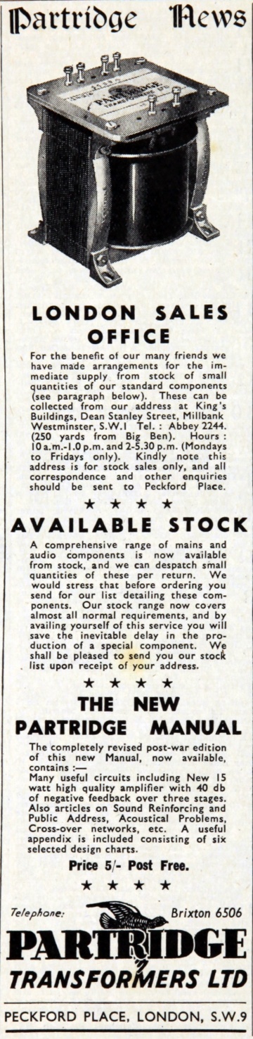 Partridge Transformers - Graces Guide